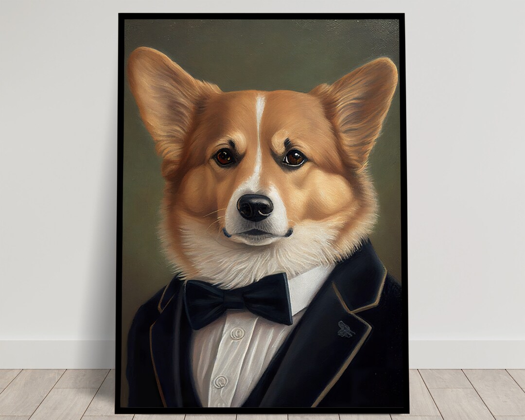 Portrait of a Corgi in a Tuxedo, Animal Wall Decor, Corgi Tuxedo Poster ...