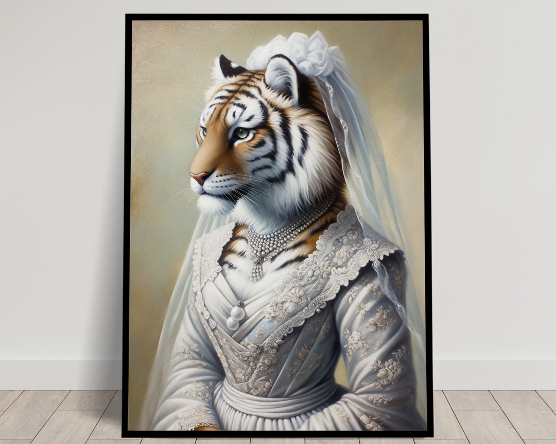 Portrait of a Tigress Wearing a Wedding Dress, Animal Wall Decor ...
