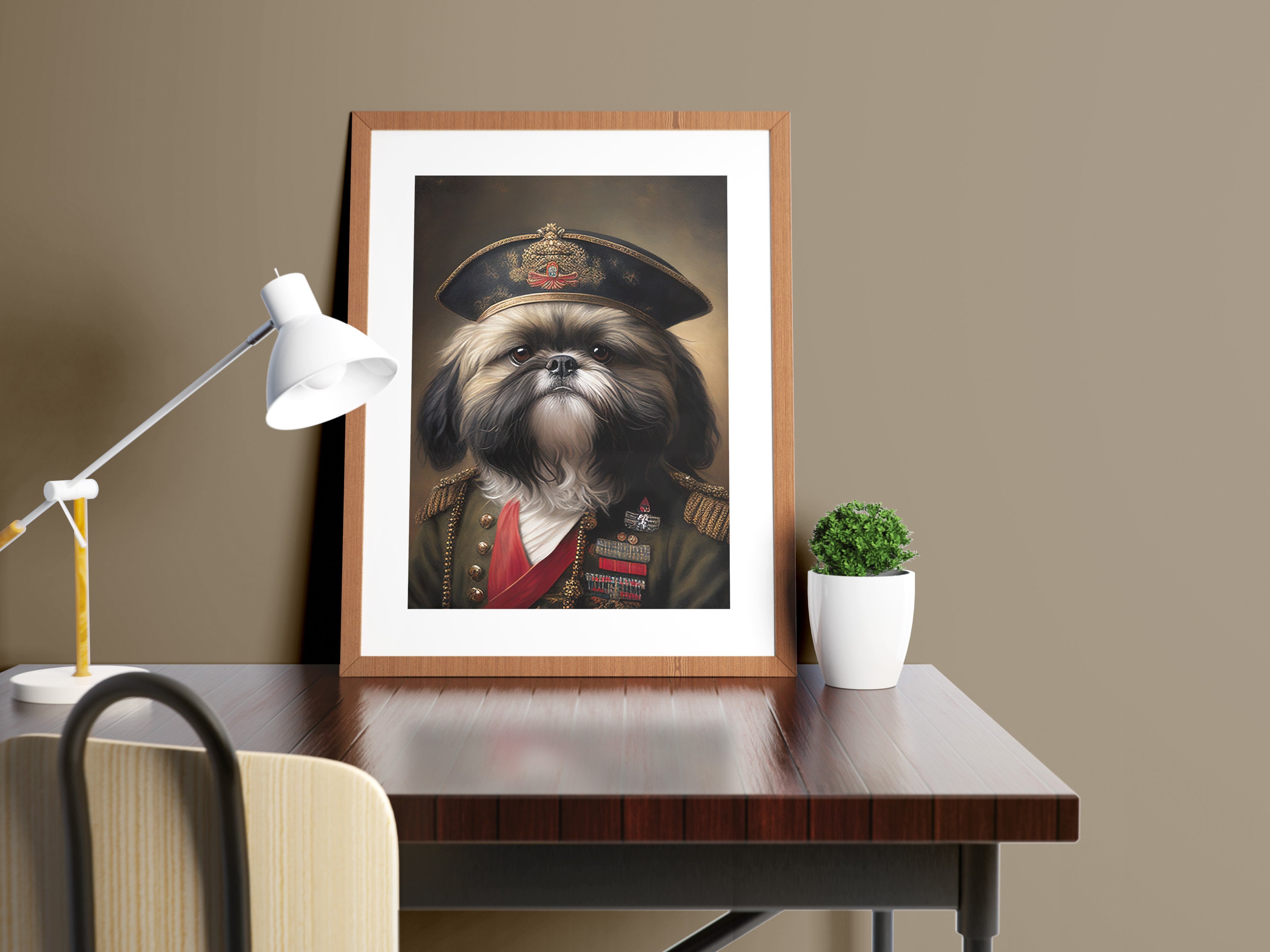 Portrait of a Shih-tzu in Military Uniform, Heroic Shih-tzu Wall Print ...