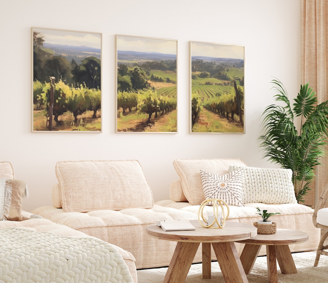 Trio of Printable Oil Paintings: French Vineyards Landscape, Vintage ...
