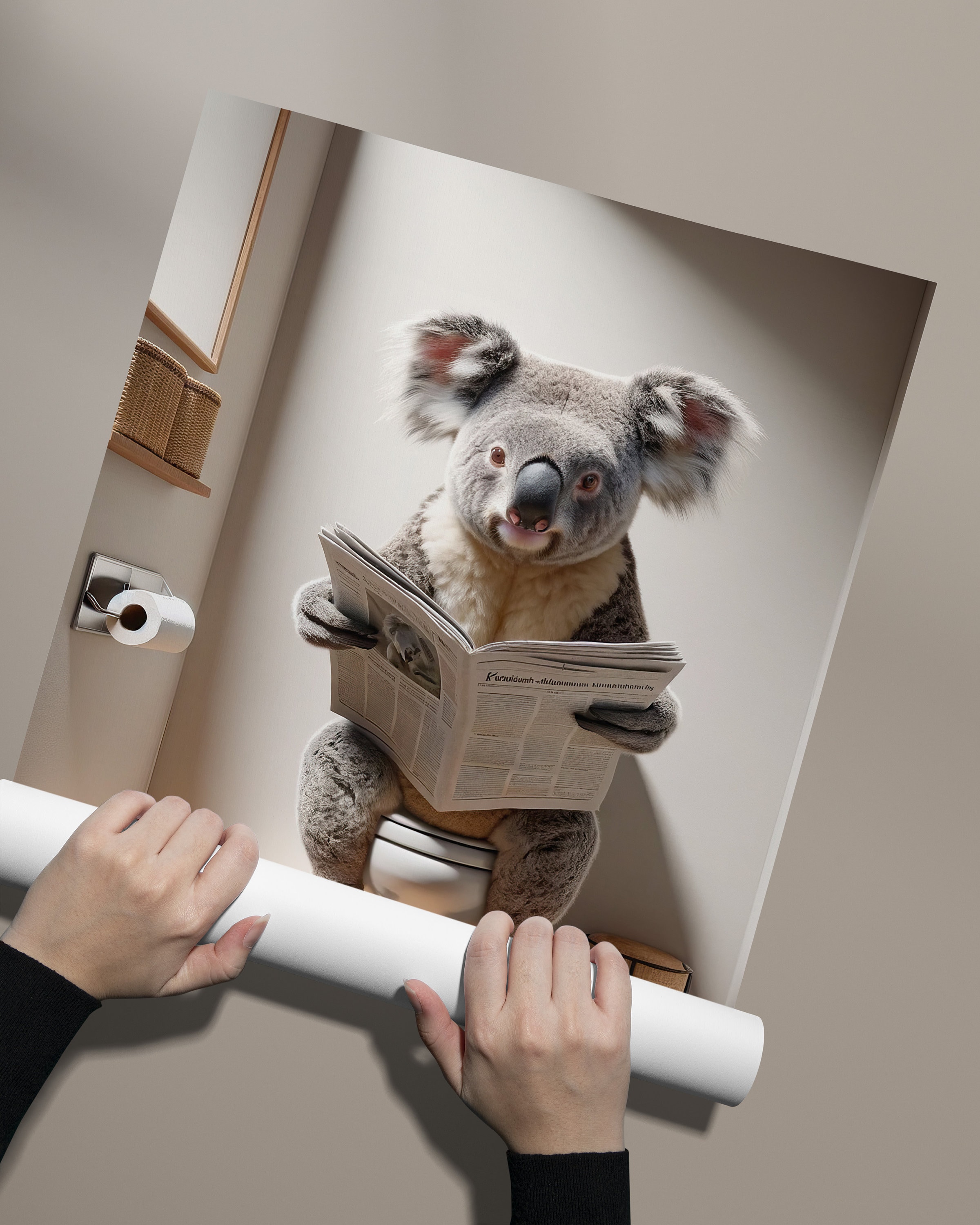Photograph of a Koala Reading the Newspaper on the Toilet, Funny ...