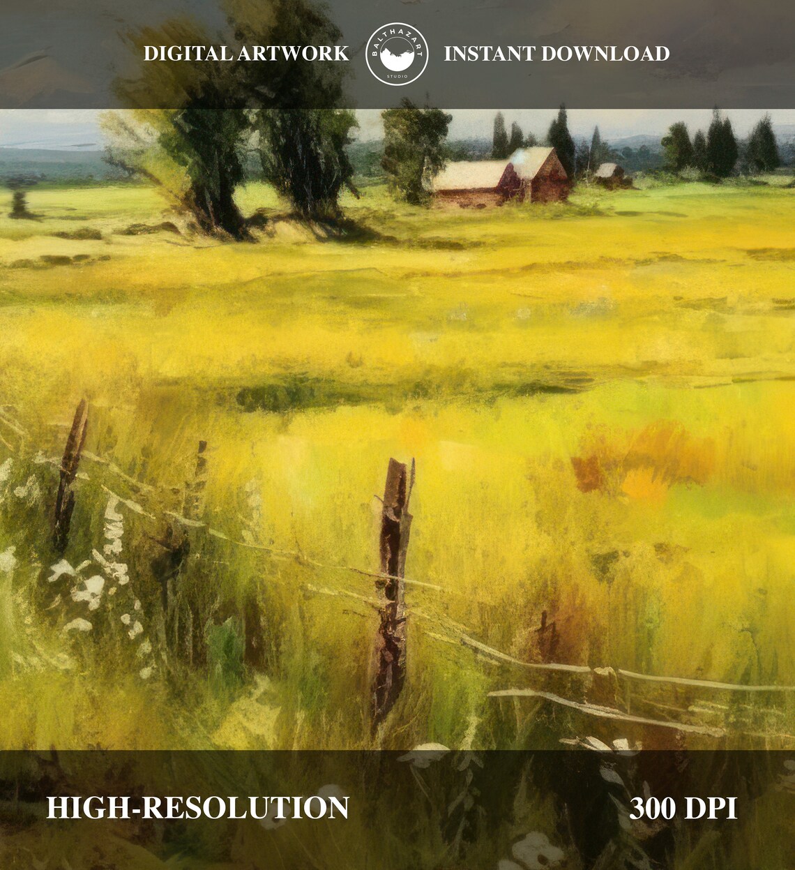 Trio of Printable Oil Paintings: Green Country Fields Landscape ...