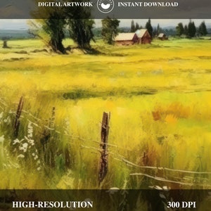 Trio of Printable Oil Paintings: Green Country Fields Landscape ...