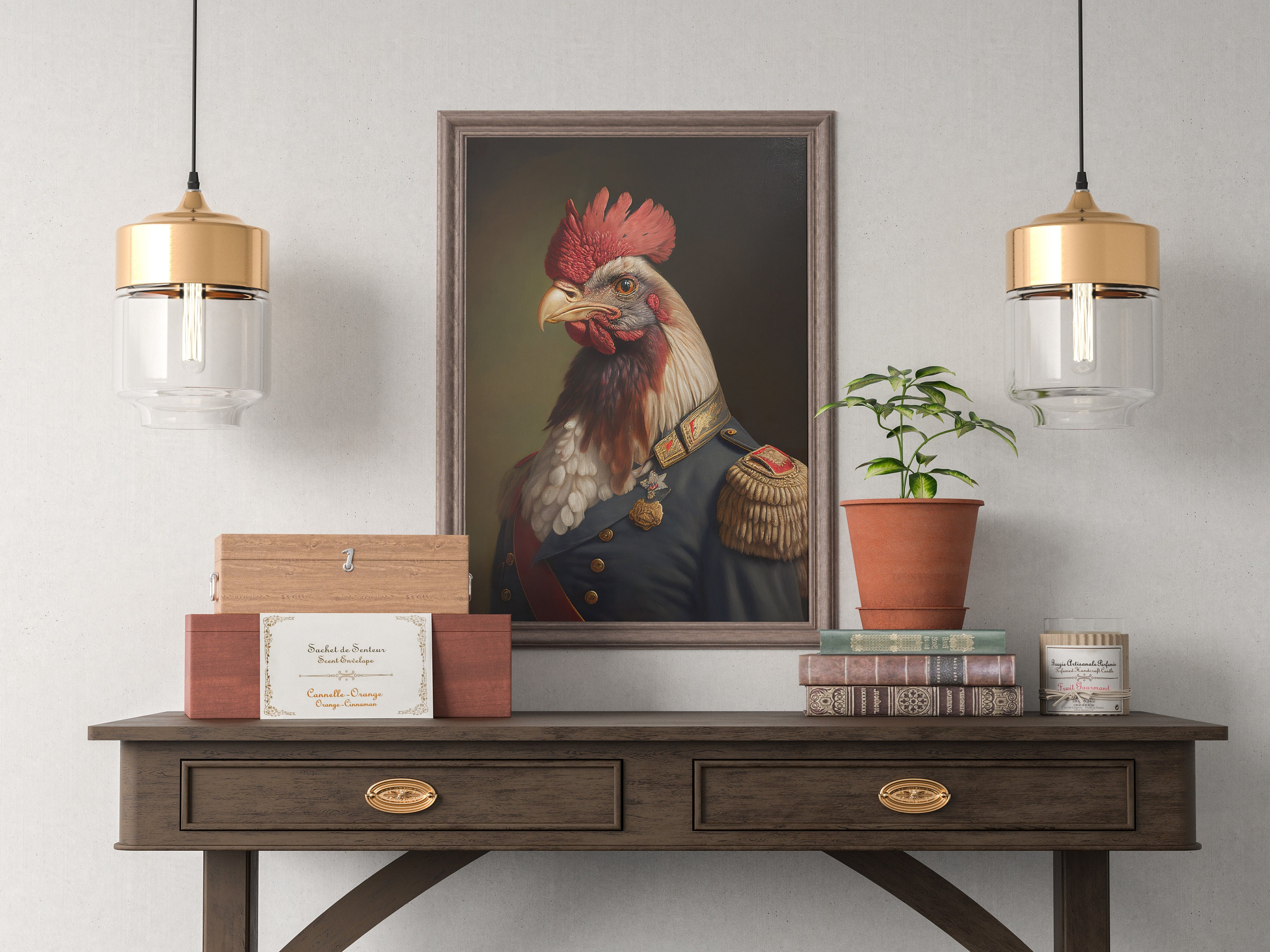 Portrait of a Rooster in Military Uniform, Animal Wall Decoration ...