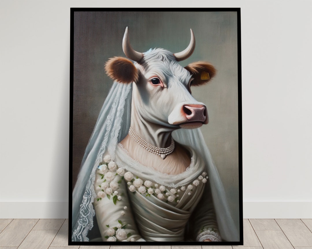 Portrait of a Cow Wearing a Wedding Dress, Animal Wall Decor, Cow ...