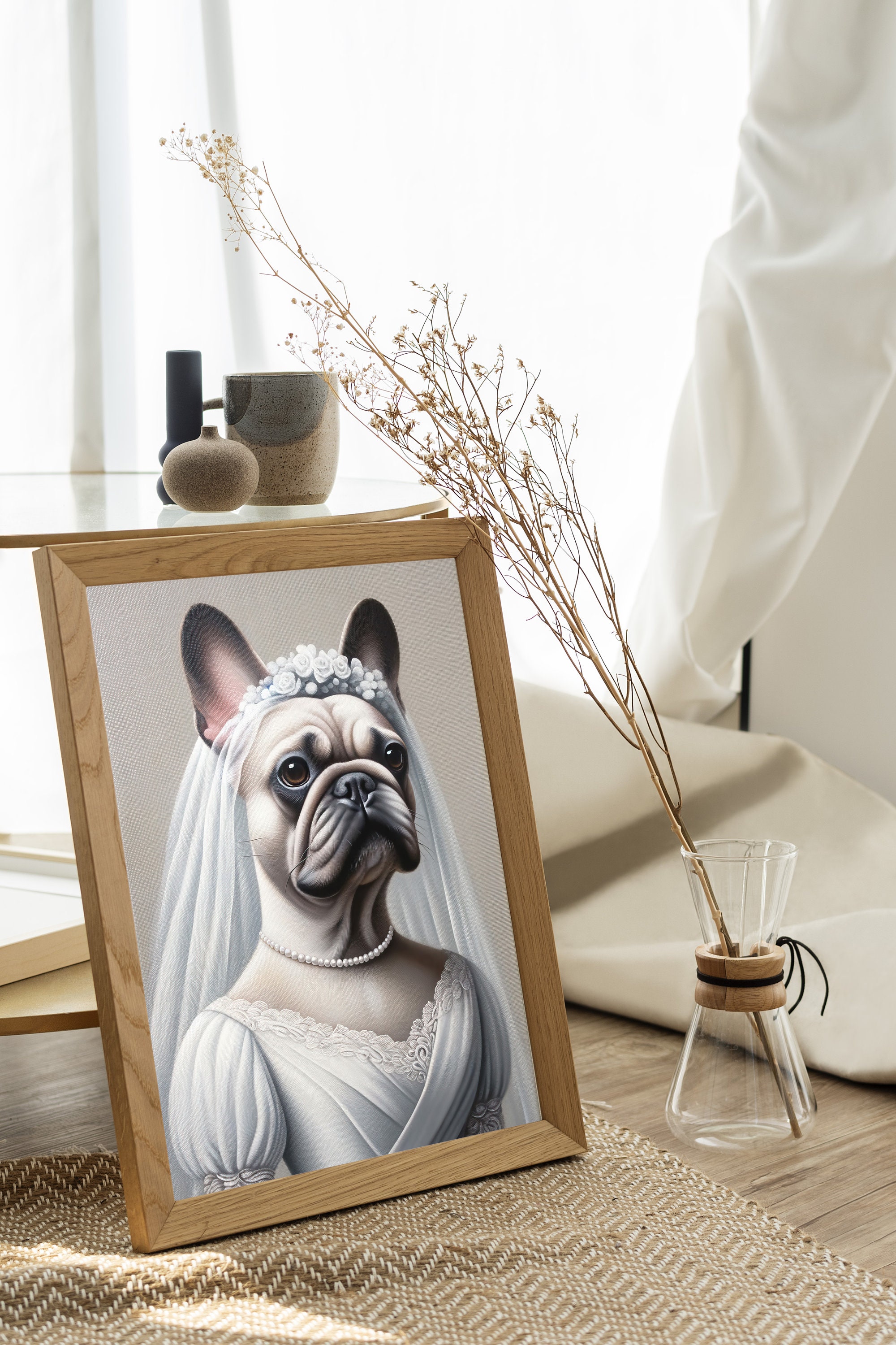 Portrait of a French Bulldog Wearing a Wedding Dress, Animal Wall Decor ...