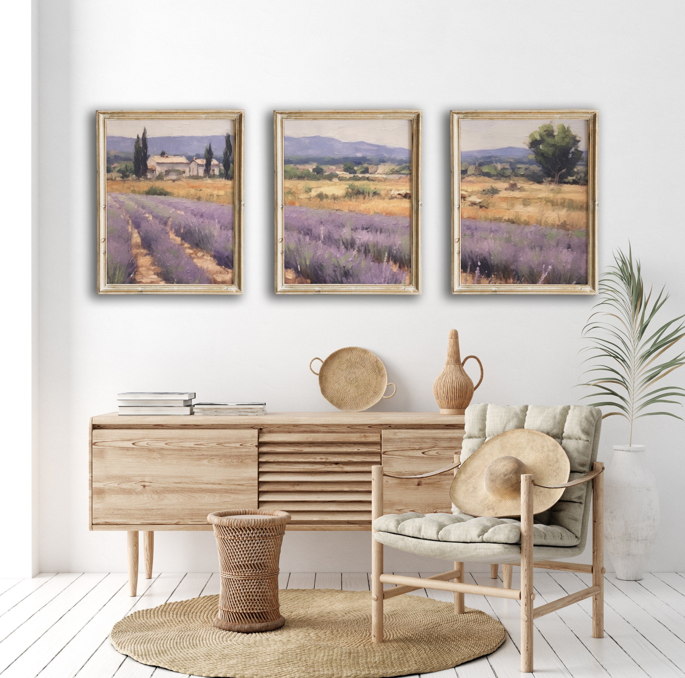 Trio of Printable Vintage Oil Paintings: Lavender Field in Provence ...