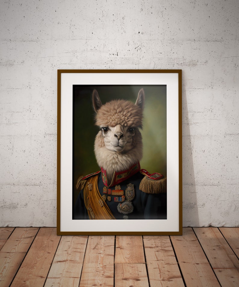 Portrait of an Alpaca in Military Uniform, Animal Wall Decor, Heroic ...