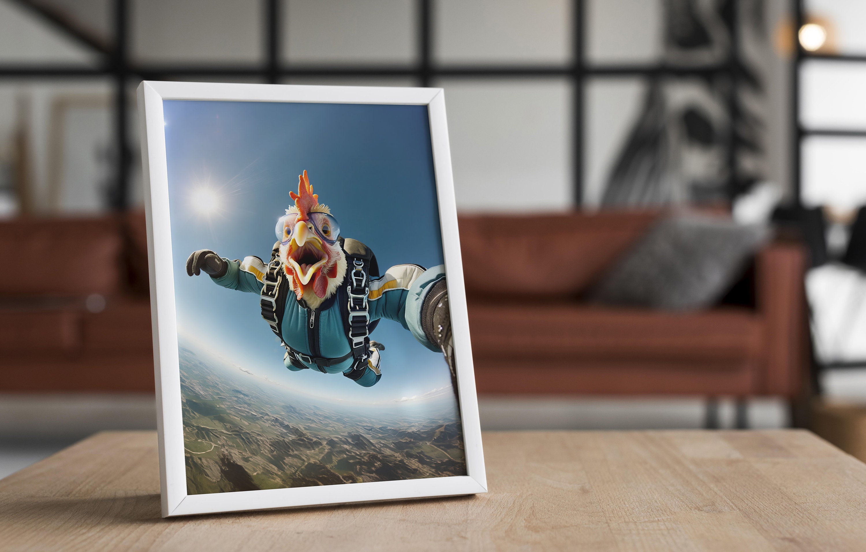 Photograph of a Skydiving Chicken in Free Fall, Epic Wall Art, Animal ...