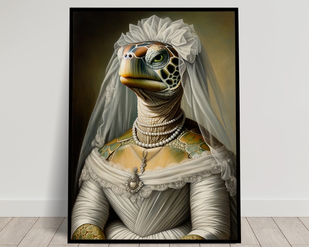 Portrait of a Turtle Wearing a Wedding Dress, Animal Wall Decor, Turtle ...