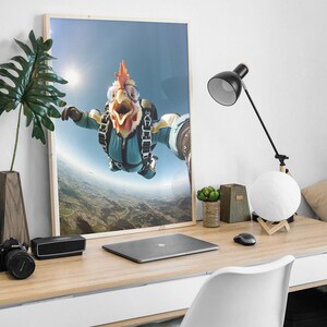 Photograph of a Skydiving Chicken in Free Fall, Epic Wall Art, Animal ...