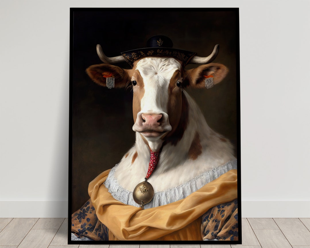 Portrait of a Noble Cow in Baroque Style, Animal Wall Decor, Cow Poster ...