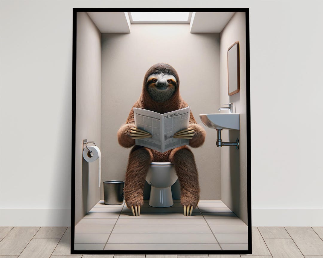Photograph of a Sloth Reading the Newspaper on the Toilet, Funny ...