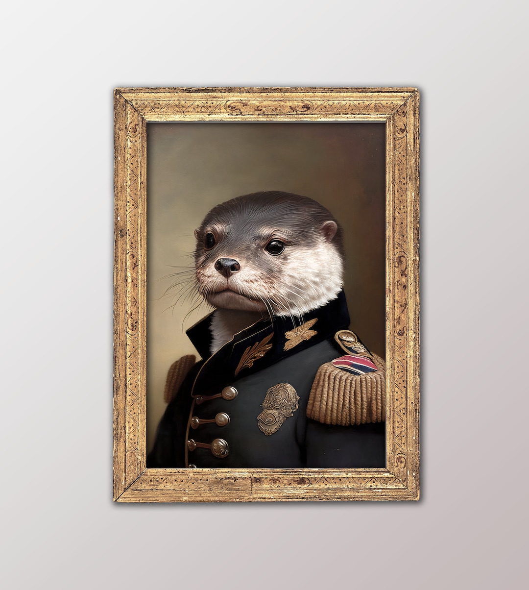 Portrait of an Otter in Military Uniform, Animal Wall Decor, Otter ...
