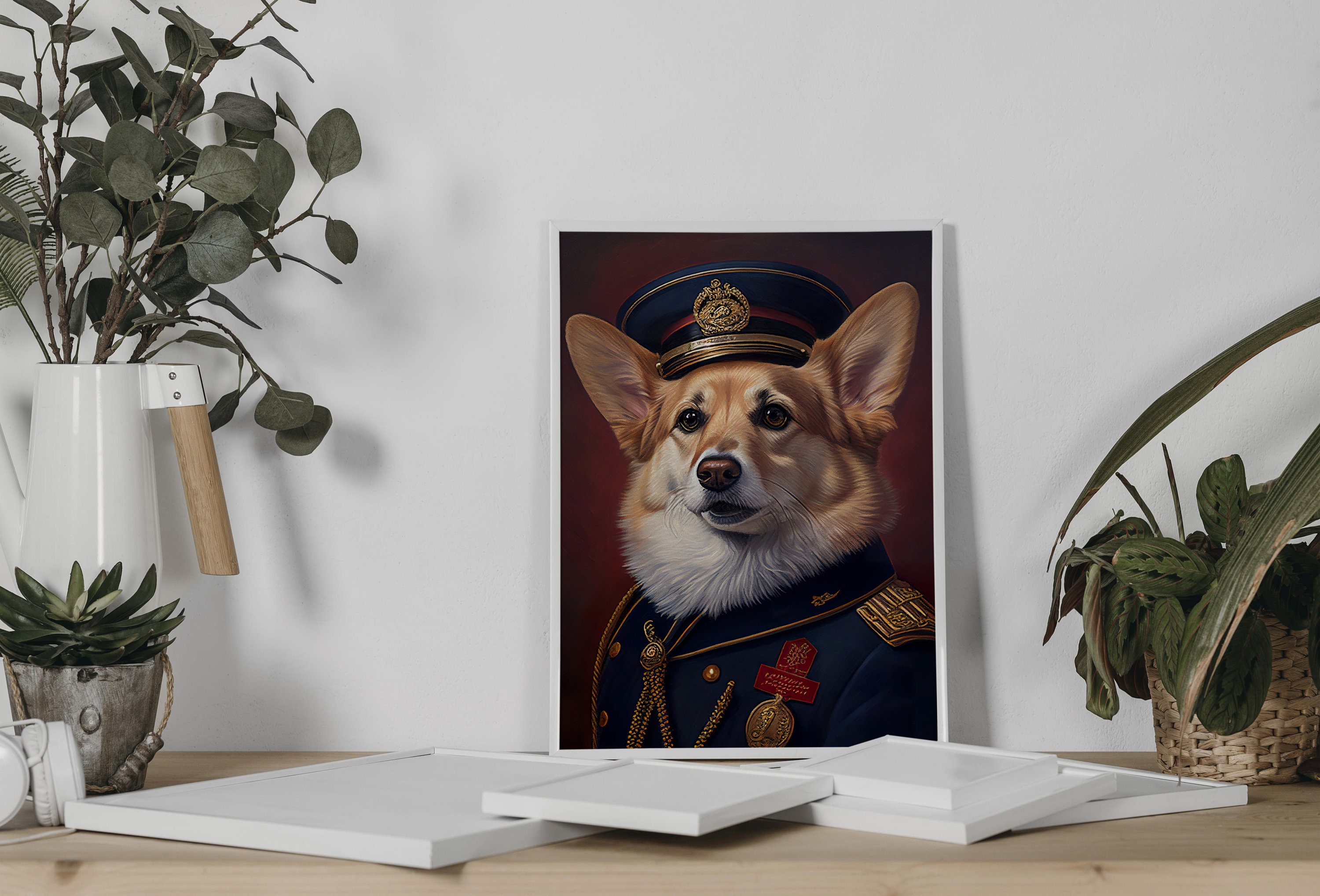 Portrait of a Corgi in Military Uniform, Wall Decoration Animals ...