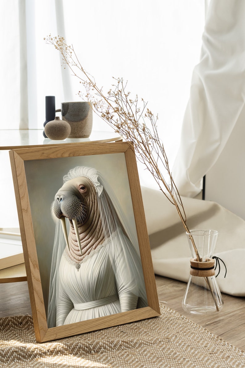 Portrait of a Walrus Wearing a Wedding Dress, Animal Wall Decor, Walrus ...