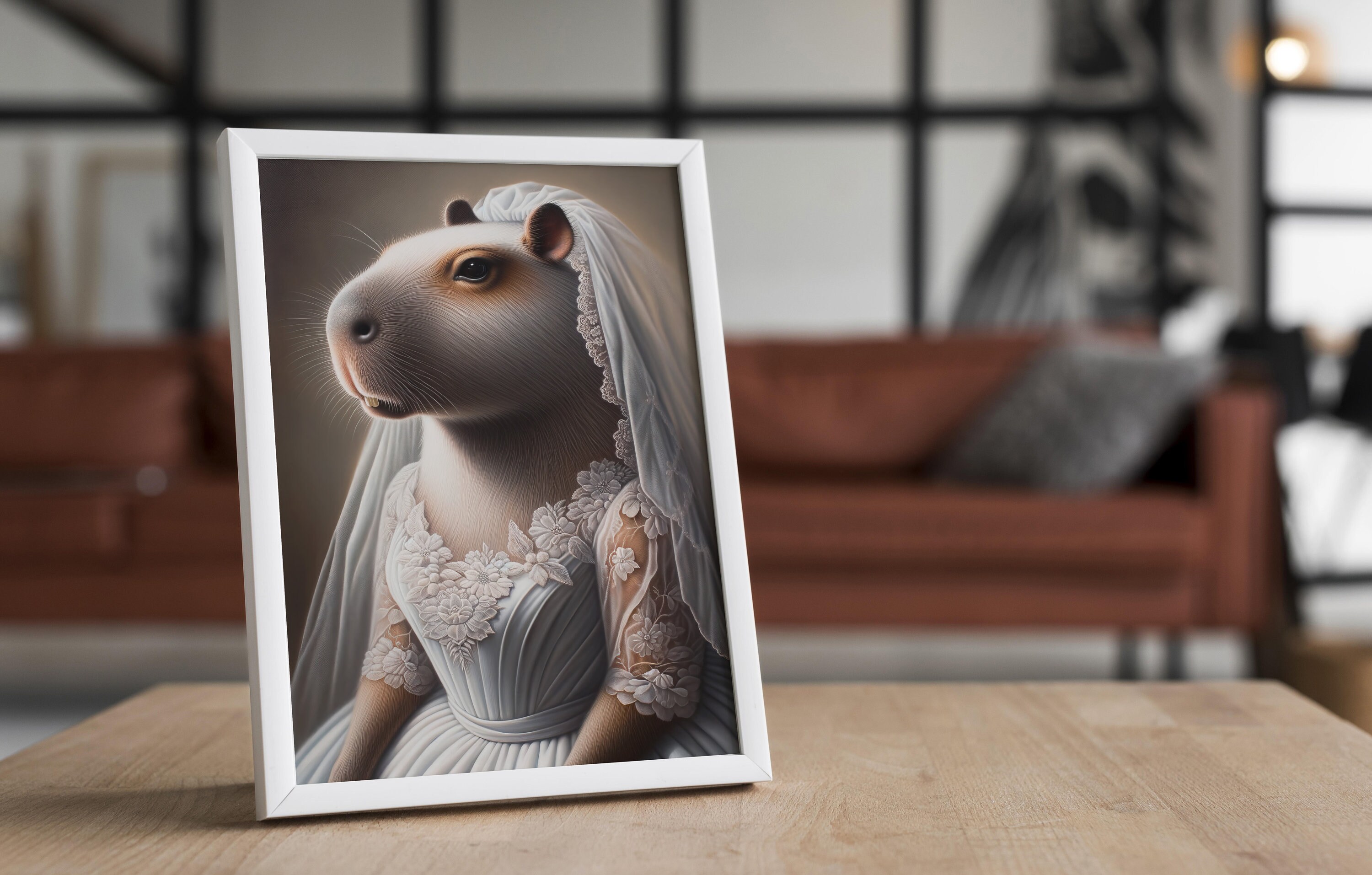 Portrait of a Capybara Wearing a Wedding Dress, Animal Wall Decor ...