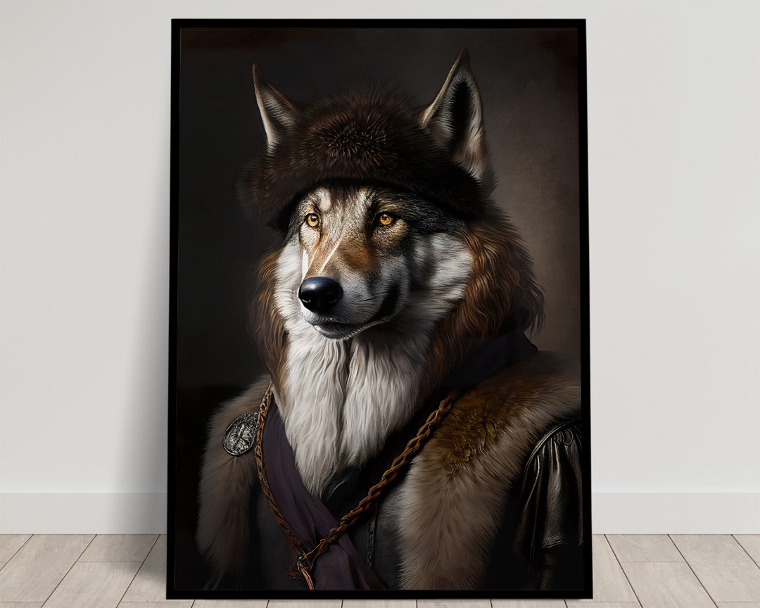 Portrait of a Noble Wolf in Baroque Style, Animal Wall Decoration, Wolf ...