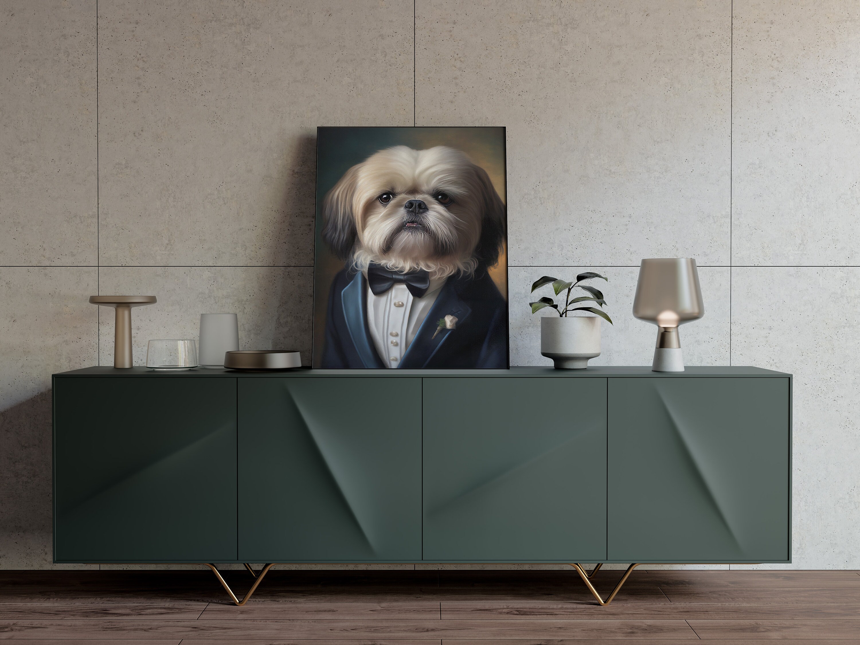 Portrait of a Shih-tzu in a Tuxedo, Animal Wall Decoration, Shih-tzu ...