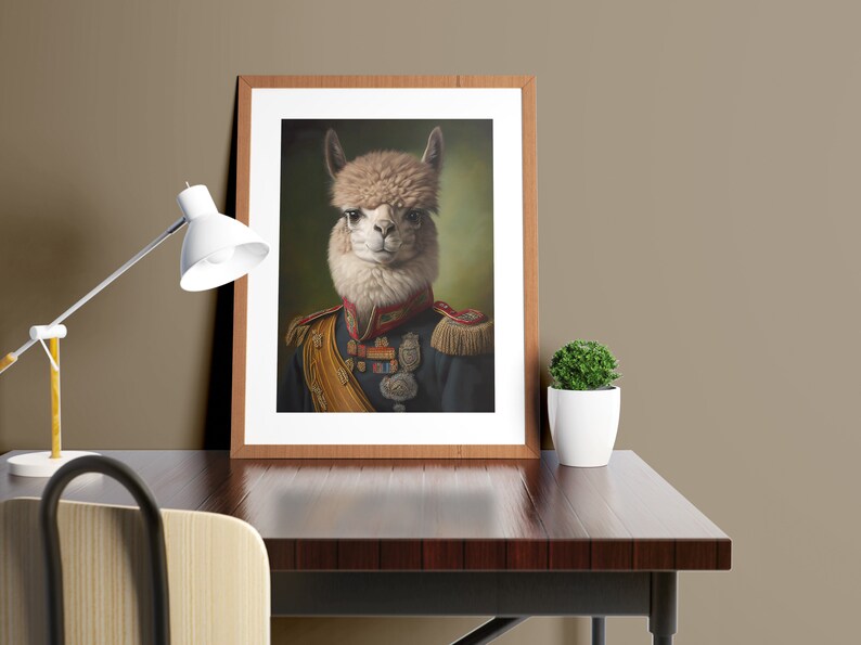 Portrait of an Alpaca in Military Uniform, Animal Wall Decor, Heroic ...