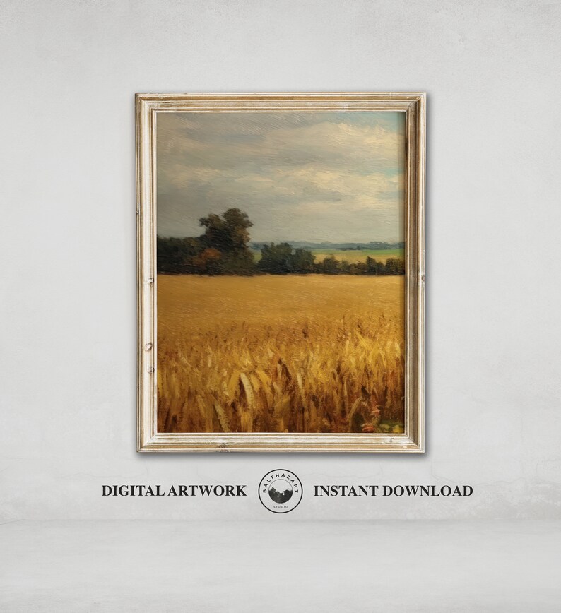 Trio of Printable Oil Paintings: Cornfield Landscape, Vintage American Landscape Art Print ...