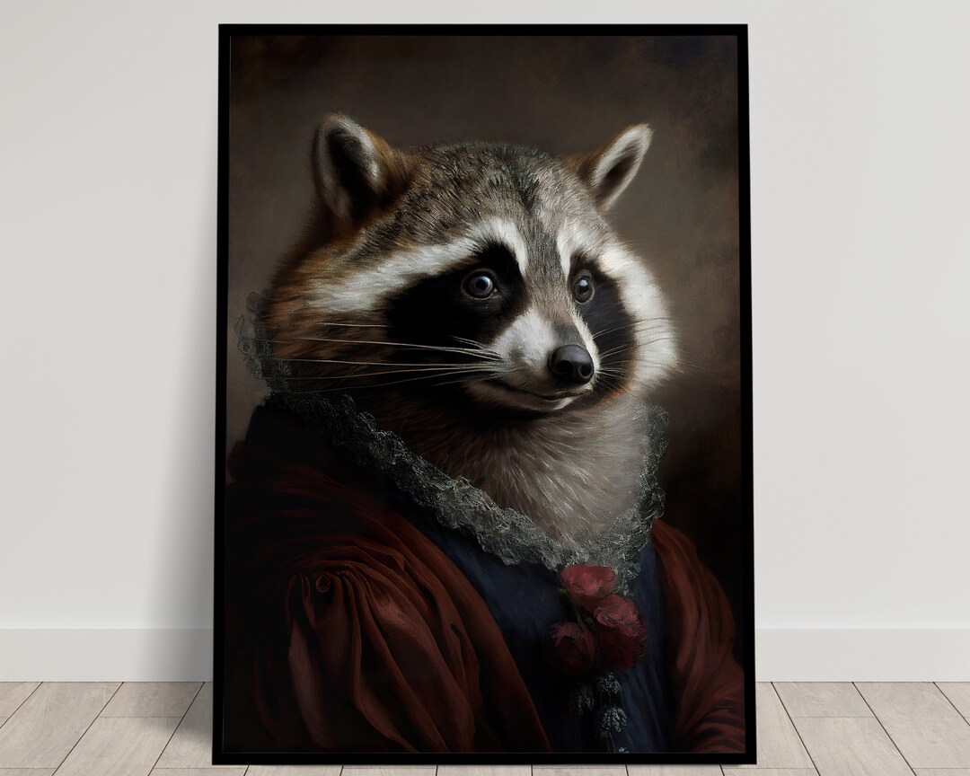 Portrait of a Noble Raccoon in Baroque Style, Animal Wall Decoration ...