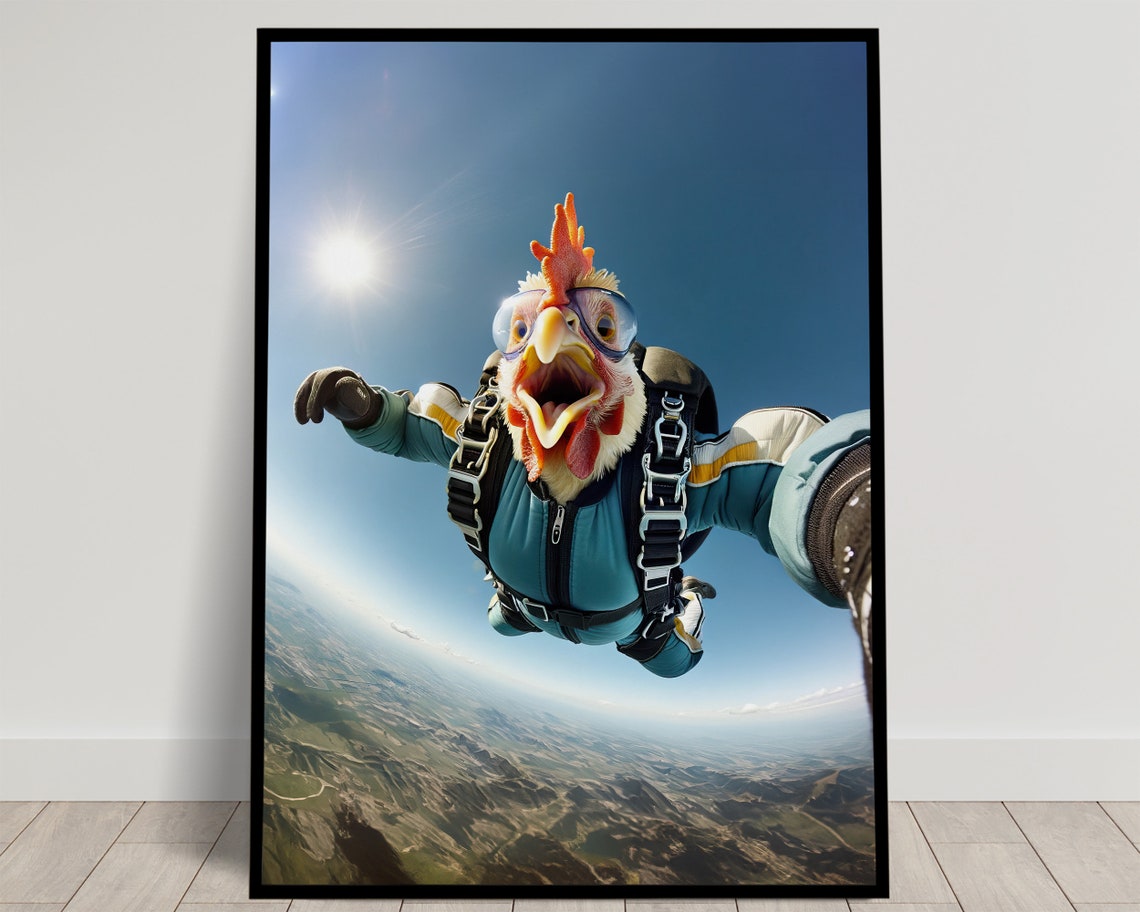 Photograph of a Skydiving Chicken in Free Fall, Epic Wall Art, Animal ...