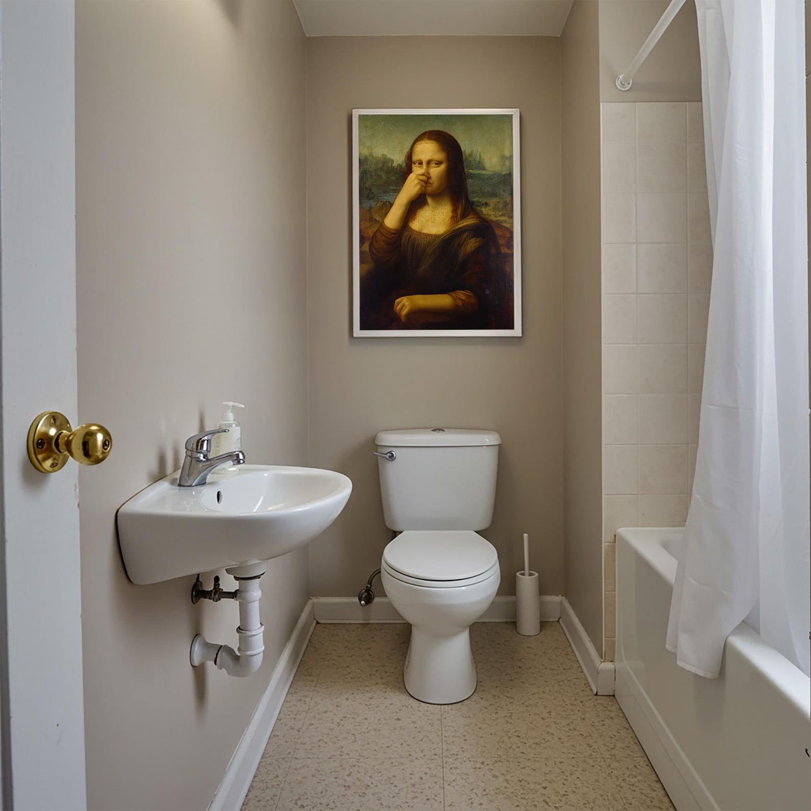Mona Lisa Pinching Her Nose, Funny Bathroom Poster, Toilet Humor Wall ...