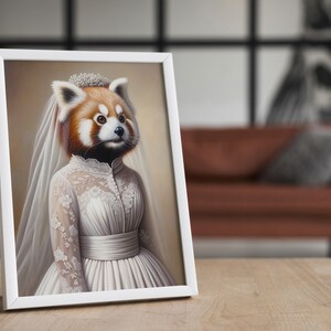 Portrait of a Red Panda Wearing a Wedding Dress, Animal Wall Decor, Red ...