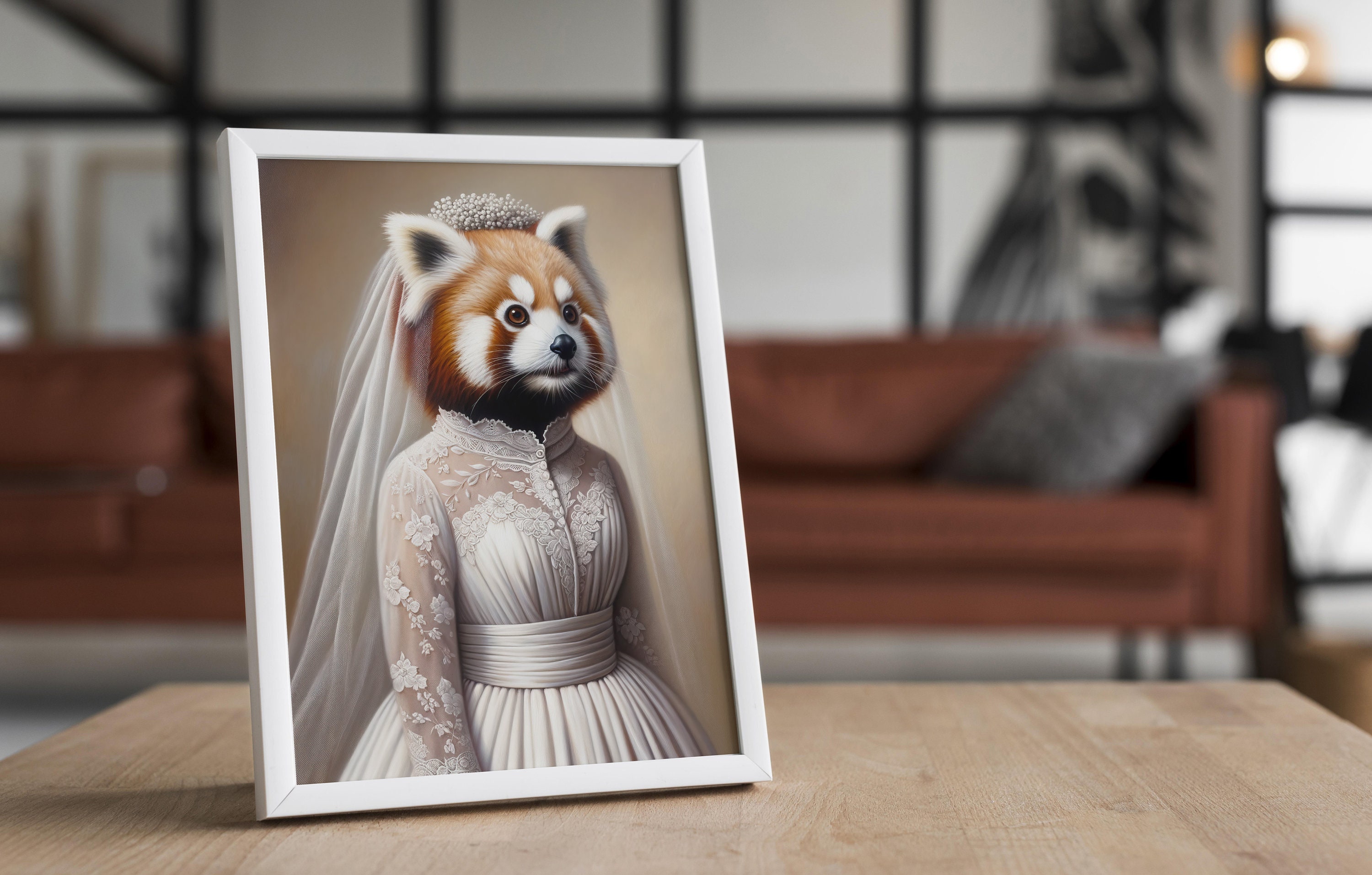 Portrait of a Red Panda Wearing a Wedding Dress Animal Wall - Etsy