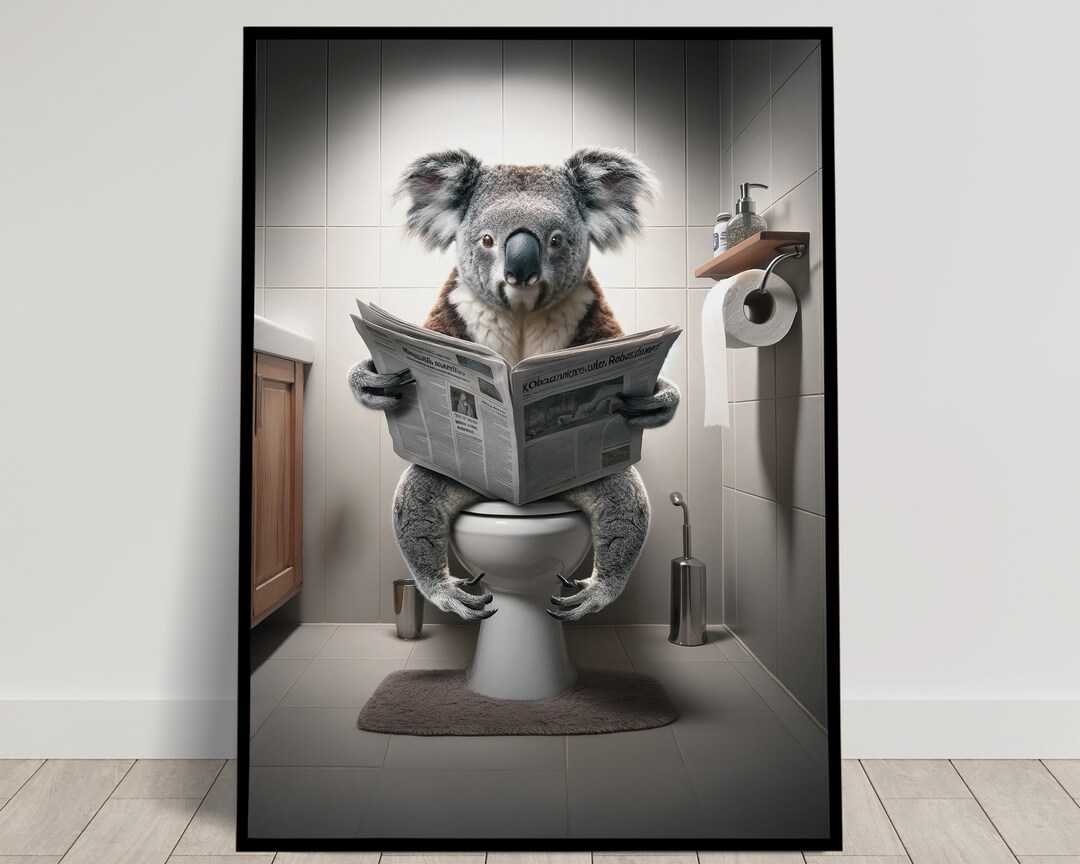 Photograph of a Koala Reading the Newspaper on the Toilet, Funny ...
