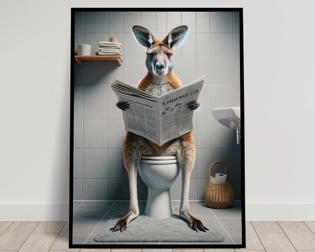 Photograph of a Kangaroo Reading the Newspaper on the Toilet, Funny ...