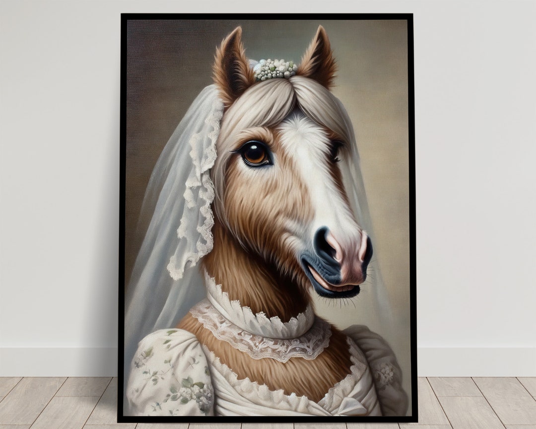 Portrait of a Mare Wearing a Wedding Dress, Animal Wall Decor, Horse ...
