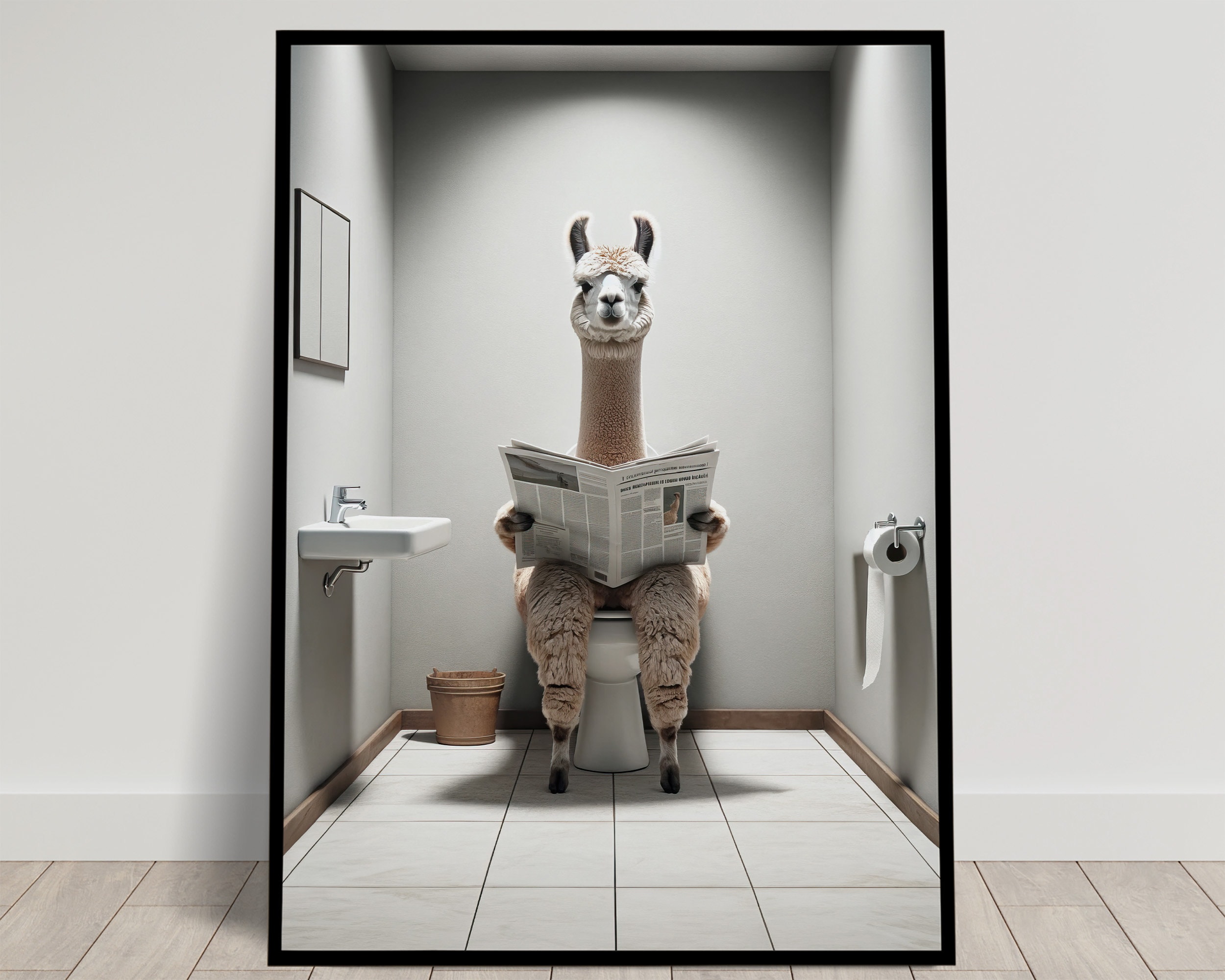 Photograph of an Alpaca Reading the Newspaper on the Toilet, Funny ...