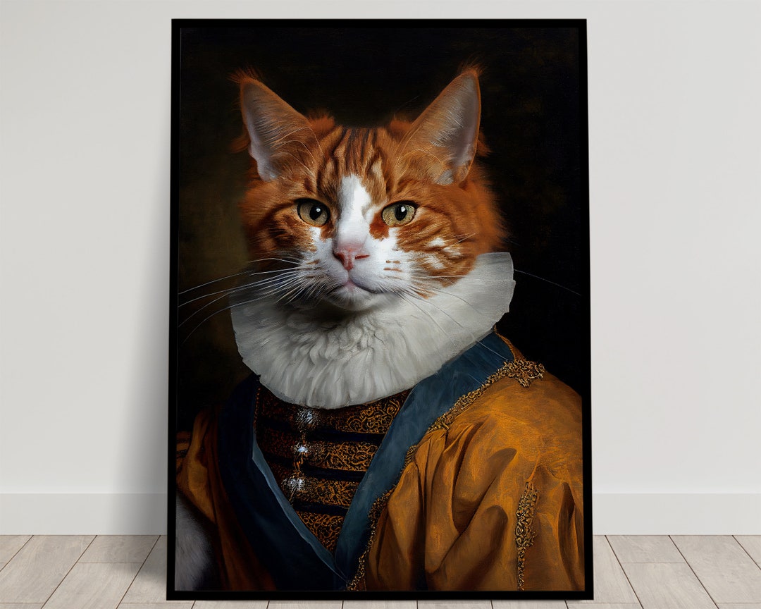 Portrait of a Noble Cat in Baroque Style, Illustration, Poster, Animal ...