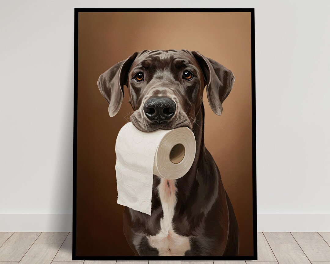 Great Dane With Toilet Paper Roll in Mouth, Toilet Humor, Great Dane ...