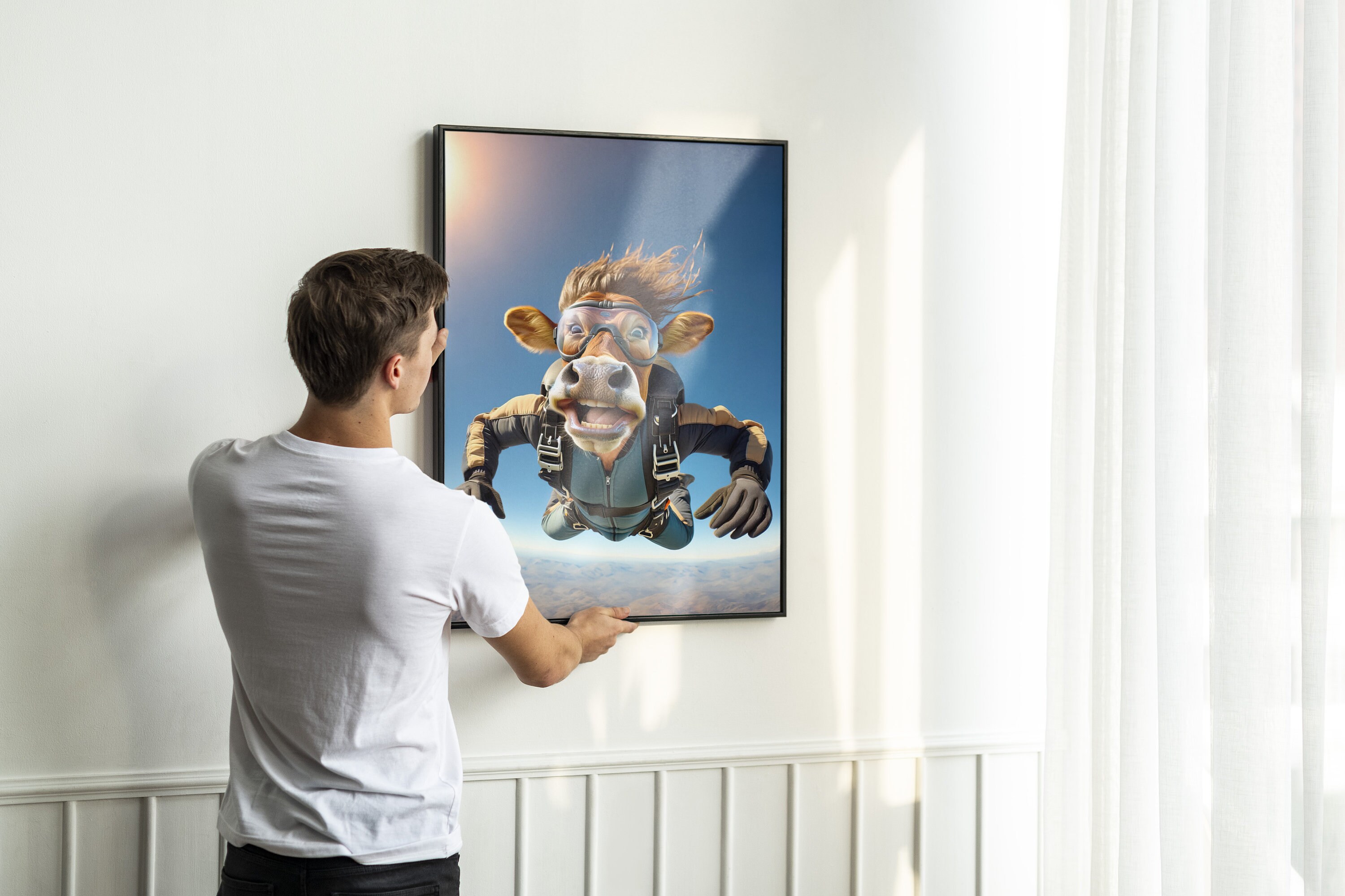 Photograph of a Skydiving Cow in Free Fall, Epic Wall Art, Animal Print ...