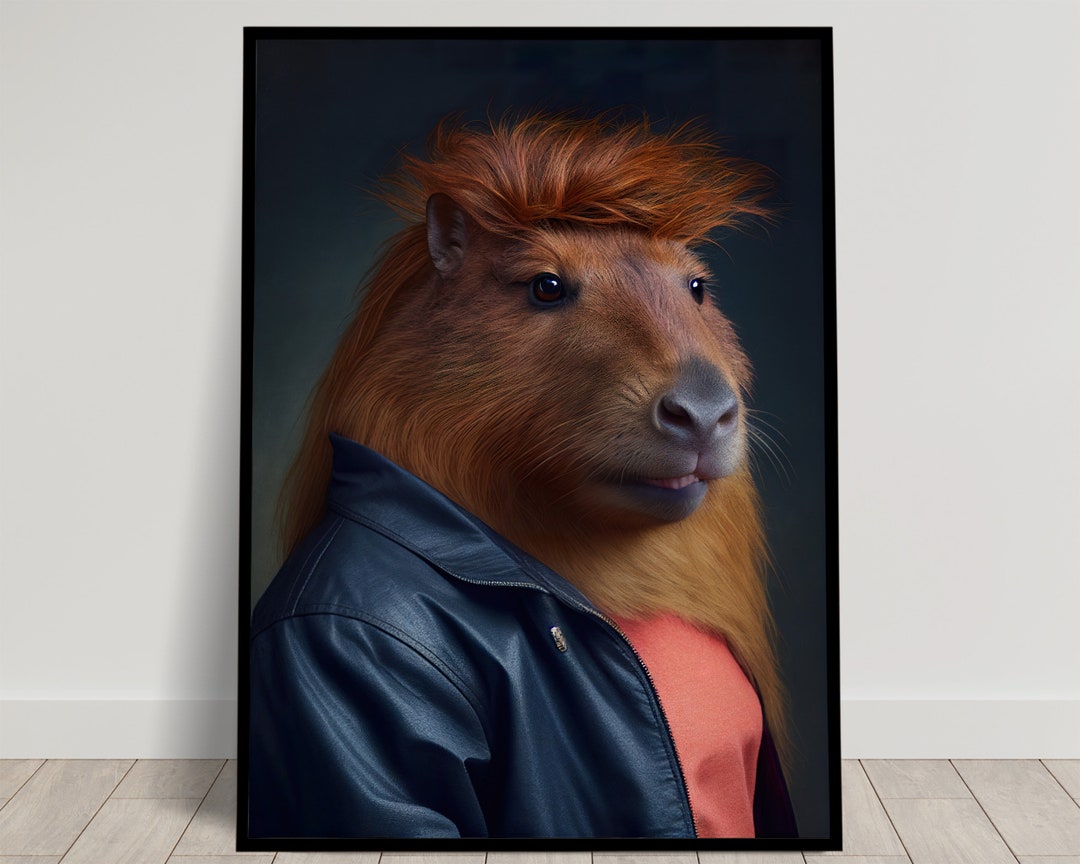 Portrait of a Capybara 1980s Star With a Mullet Haircut, Cheesy Wall ...