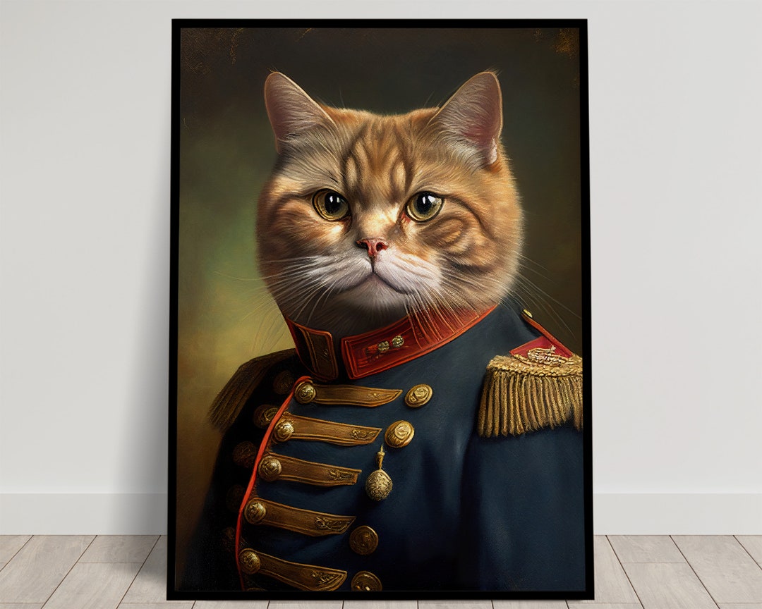 Portrait of a Ginger Cat in Military Uniform, Animal Wall Decor, Feline ...