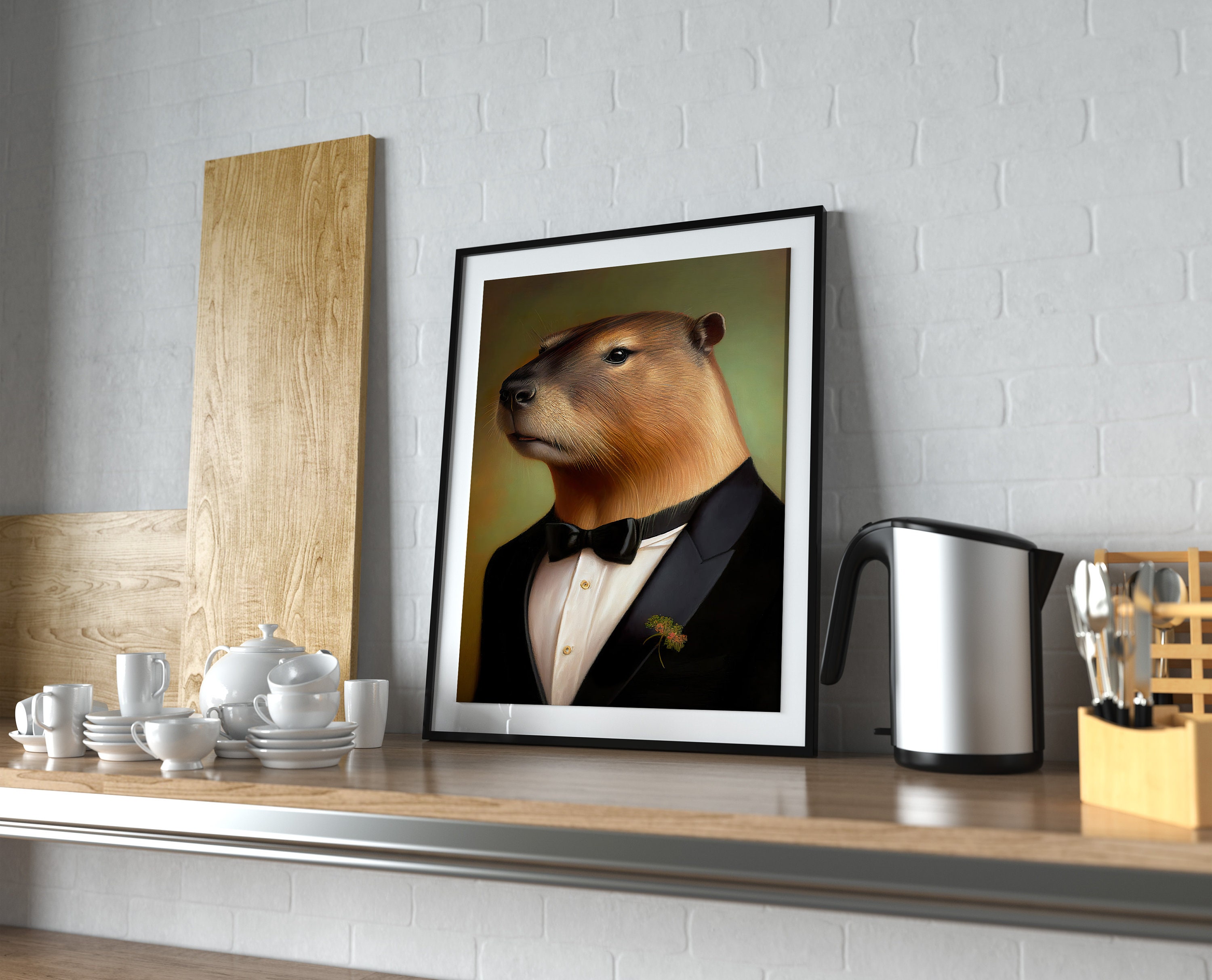 Portrait of a Capybara in a Tuxedo, Animal Wall Decoration, Capybara ...