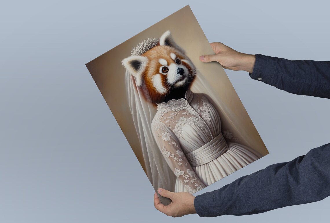 Portrait of a Red Panda Wearing a Wedding Dress Animal Wall - Etsy