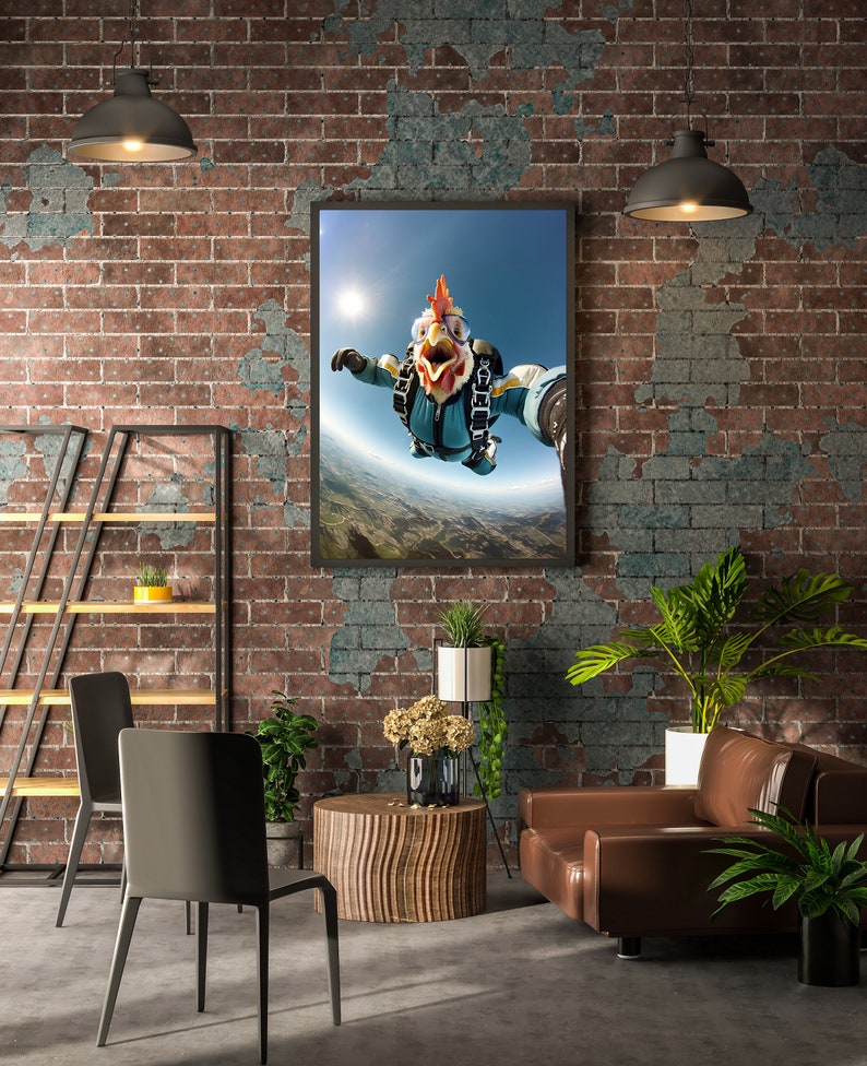 Photograph of a Skydiving Chicken in Free Fall, Epic Wall Art, Animal ...