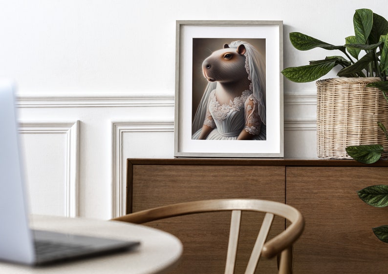 Portrait of a Capybara Wearing a Wedding Dress, Animal Wall Decor ...