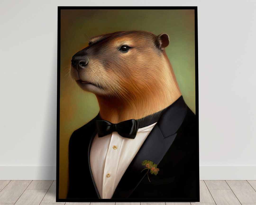 Portrait of a Capybara in a Tuxedo, Animal Wall Decoration, Capybara ...