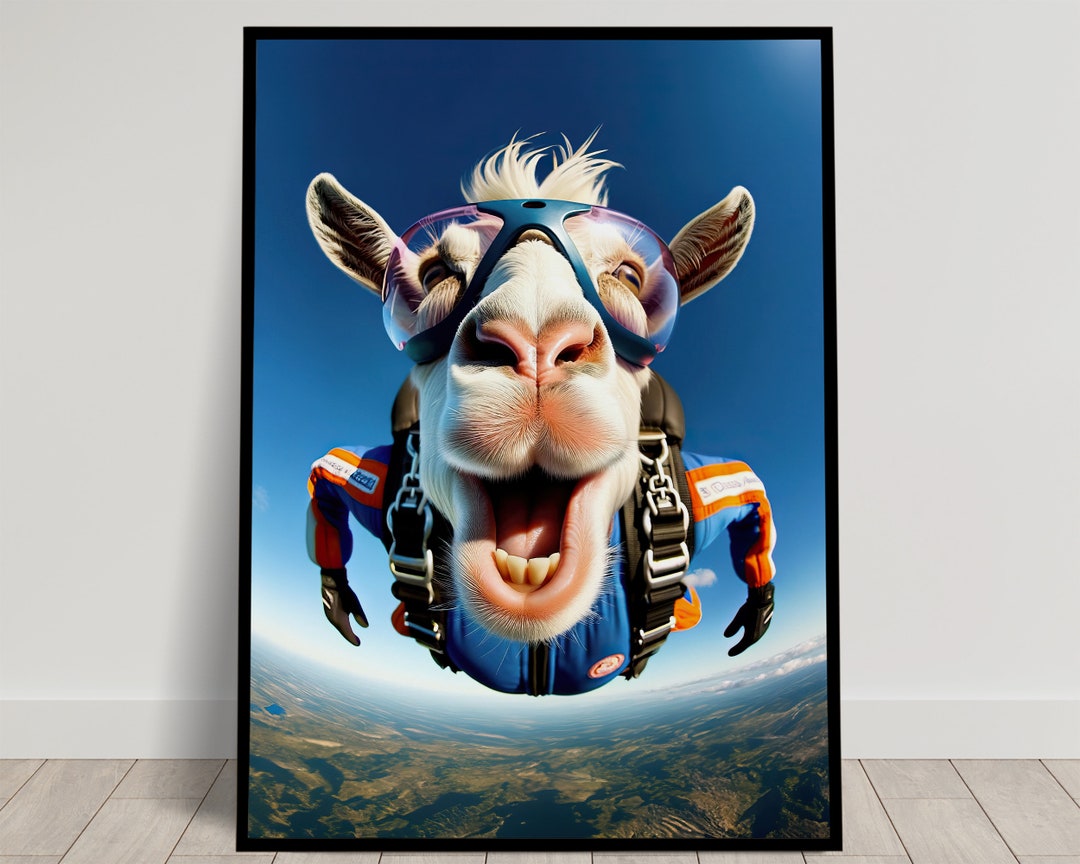 Photograph of a Skydiving Goat in Free Fall, Epic Wall Art, Animal ...