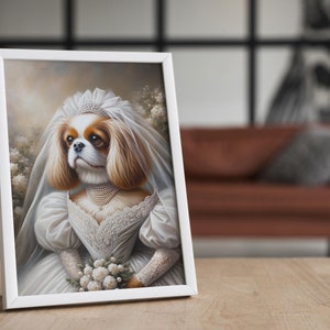 Portrait of a Cavalier King Charles Spaniel Wearing a Wedding Dress, Animal Wall Decor, Dog ...