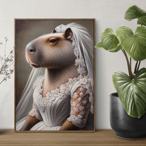 Portrait of a Capybara Wearing a Wedding Dress, Animal Wall Decor ...