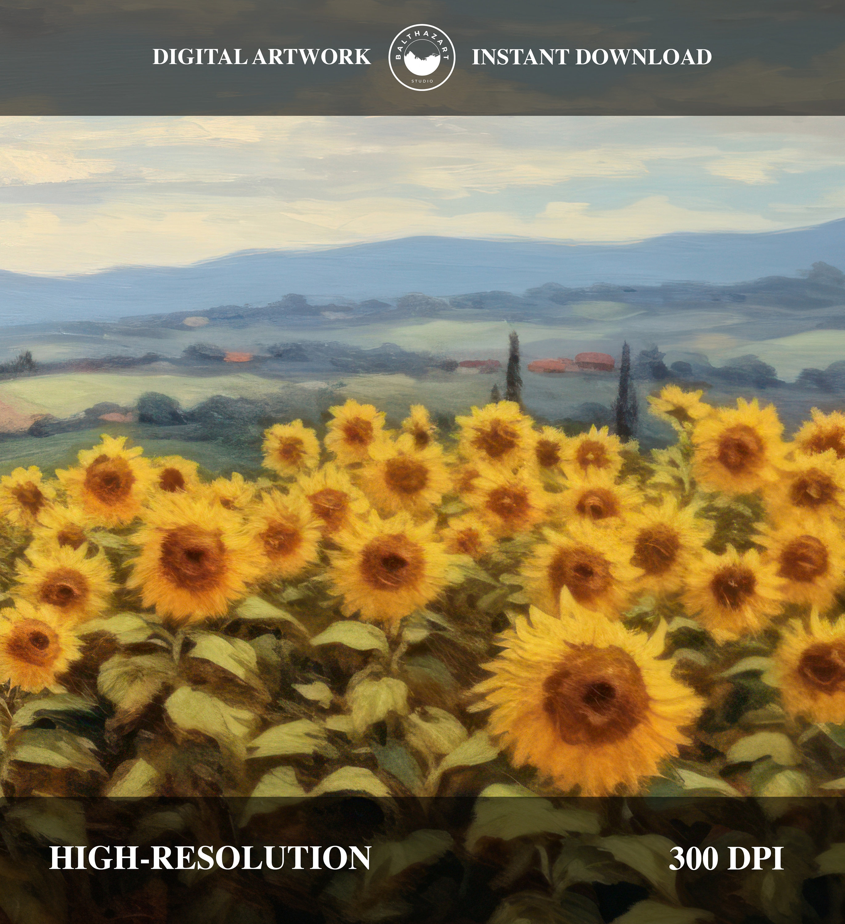 Trio of Printable Vintage Oil Paintings: Sunflowers Landscape, European ...