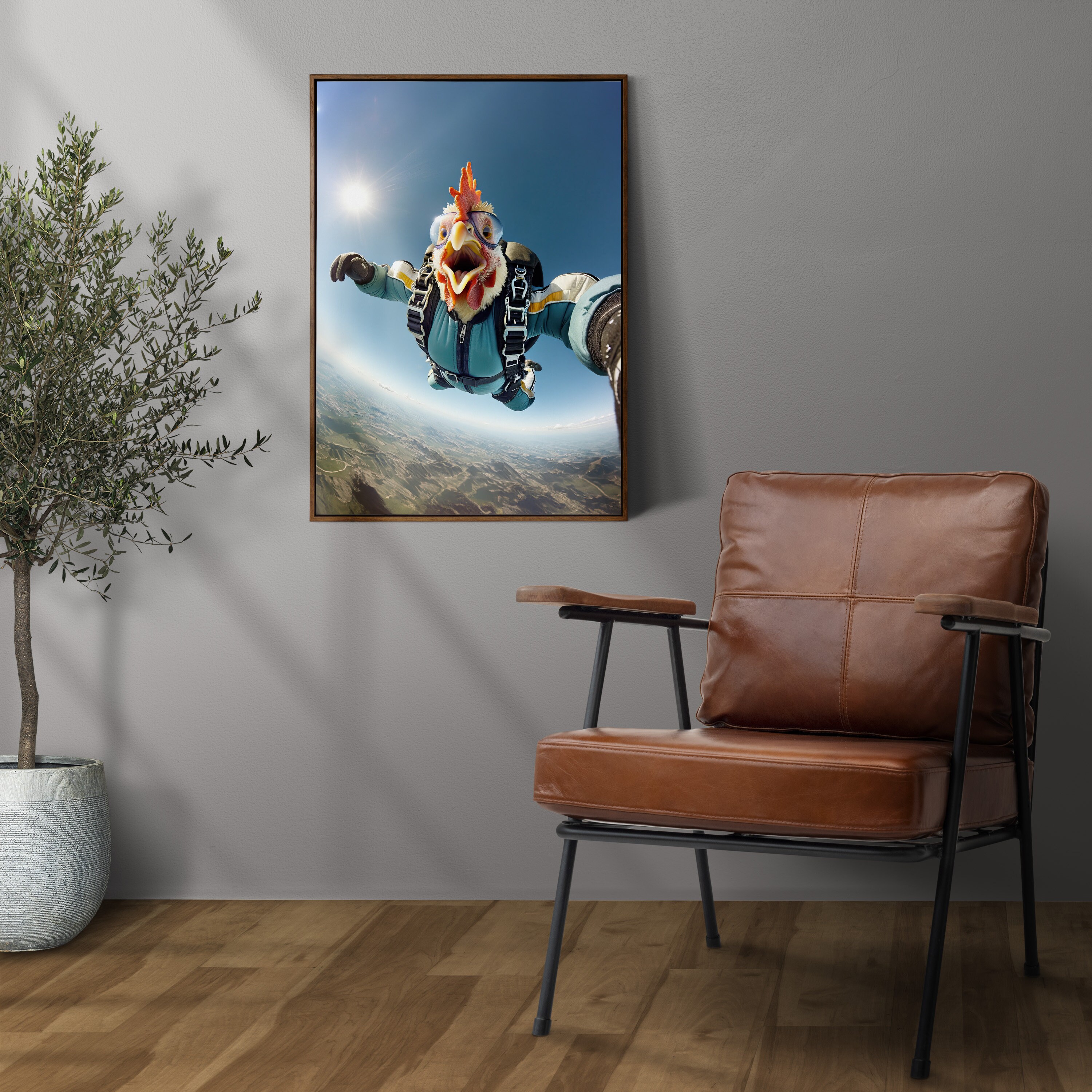 Photograph of a Skydiving Chicken in Free Fall, Epic Wall Art, Animal ...