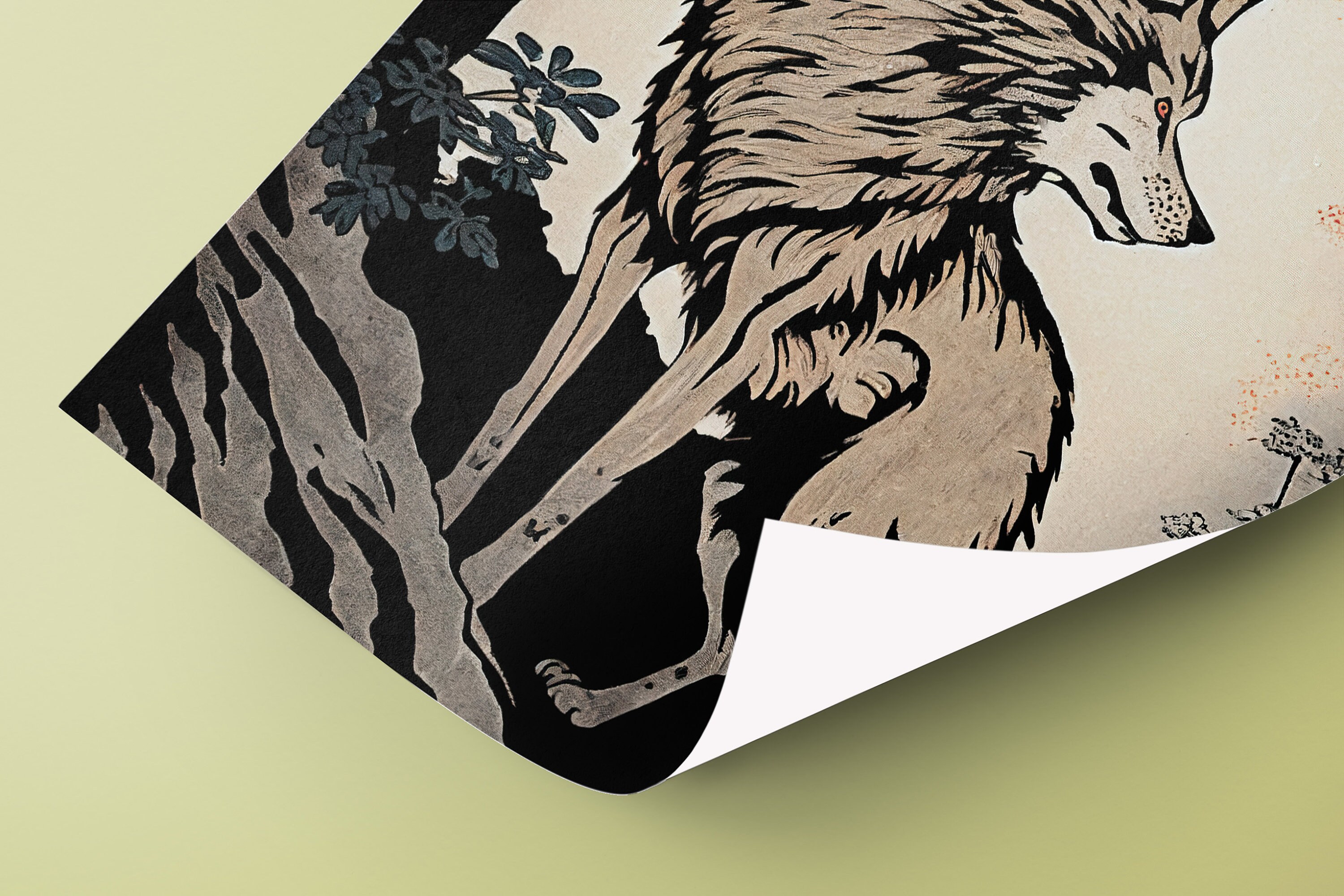 Wolf in the Forest Wall Poster, Japanese Art Style Illustration, Ukiyo ...